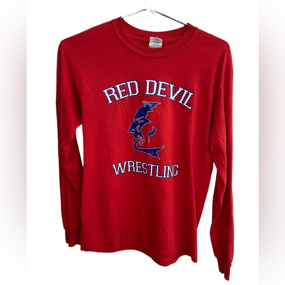 Gildan | Shirts | Vintage Red Devil Wrestling Mens S Long Sleeve Tshirt ...